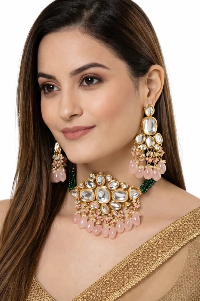 Rose Pink Bridal Choker Set for Wedding | Bridal Jewellery Online